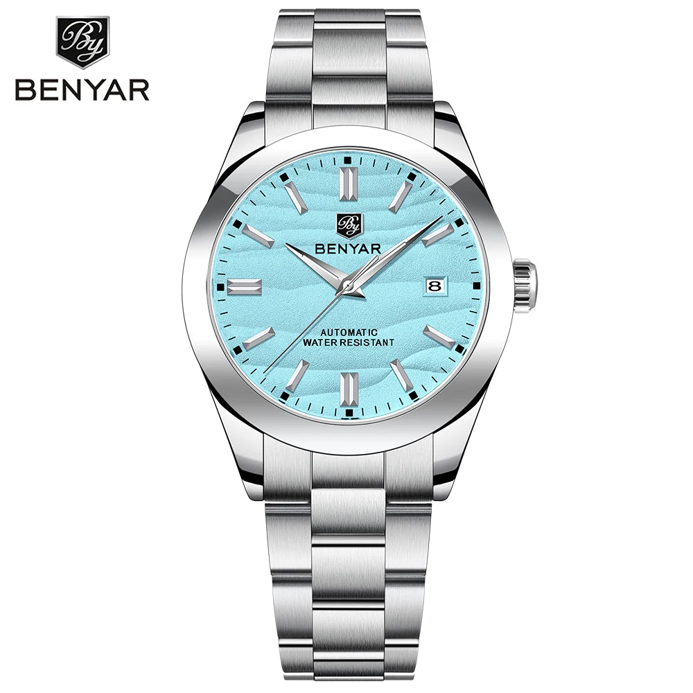 BENYAR Stainless Steel Waterproof Men's Automatic Mechanical Watch 40m ...