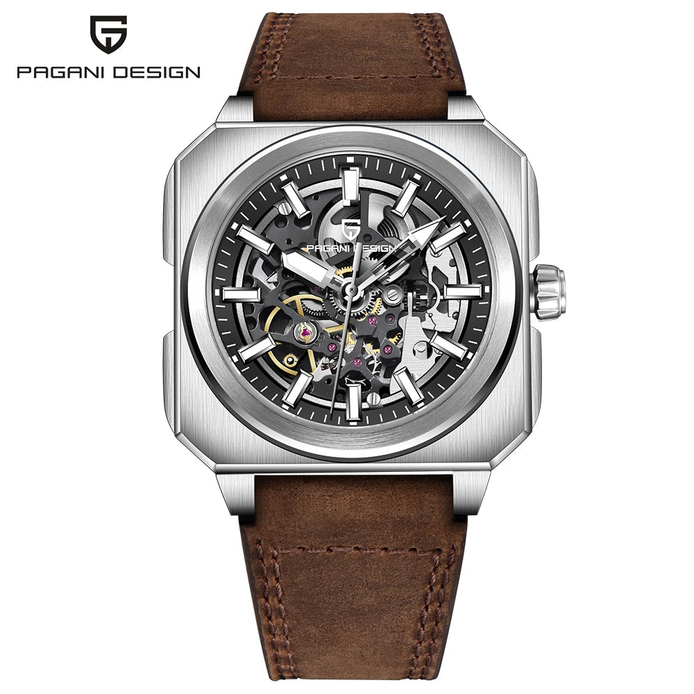PAGANI DESIGN Skeleton Automatic Square Mechanical Men's Watches 42mm ...